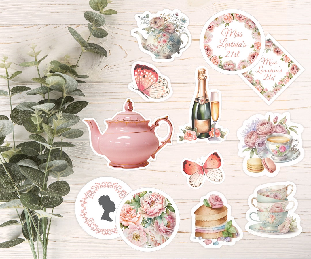 Afro Puff Cameo Tea Party Cake Toppers, Blush Pink Flowers and ...