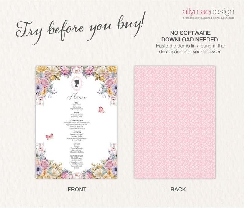 5 X 7 Bridgerton Tea Party Menu With Pastel Flowers, Bridgerton Cameo ...