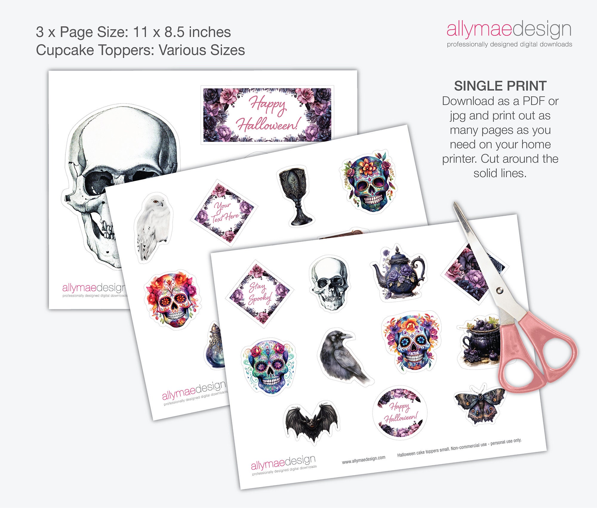 Gothic Party Cake Toppers Printable Toppers of Cauldron - Etsy