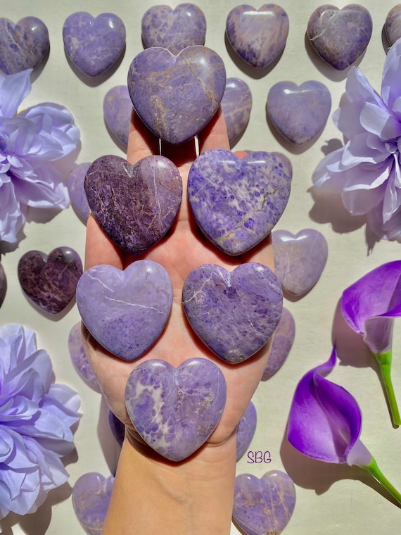 Purple jadeite Hearts From Turkey Reiki Energy Healing - Etsy