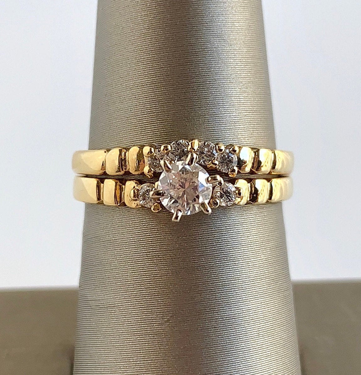 Estate Wedding Set Diamond Engagement Ring With Band in Solid 14 K ...