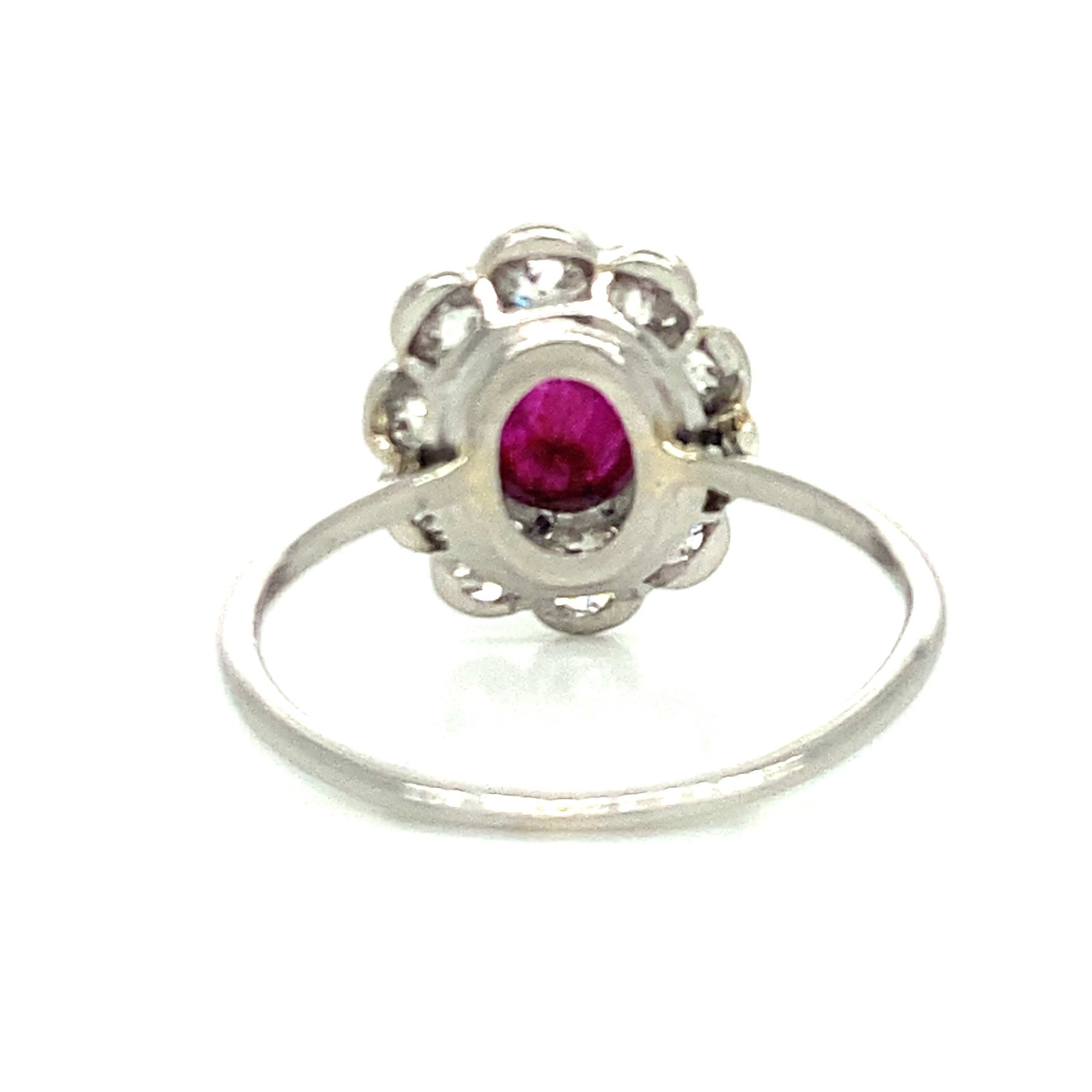 Victorian Ruby Cabochon Center Stone With Old Mine Cut Diamond Halo in ...