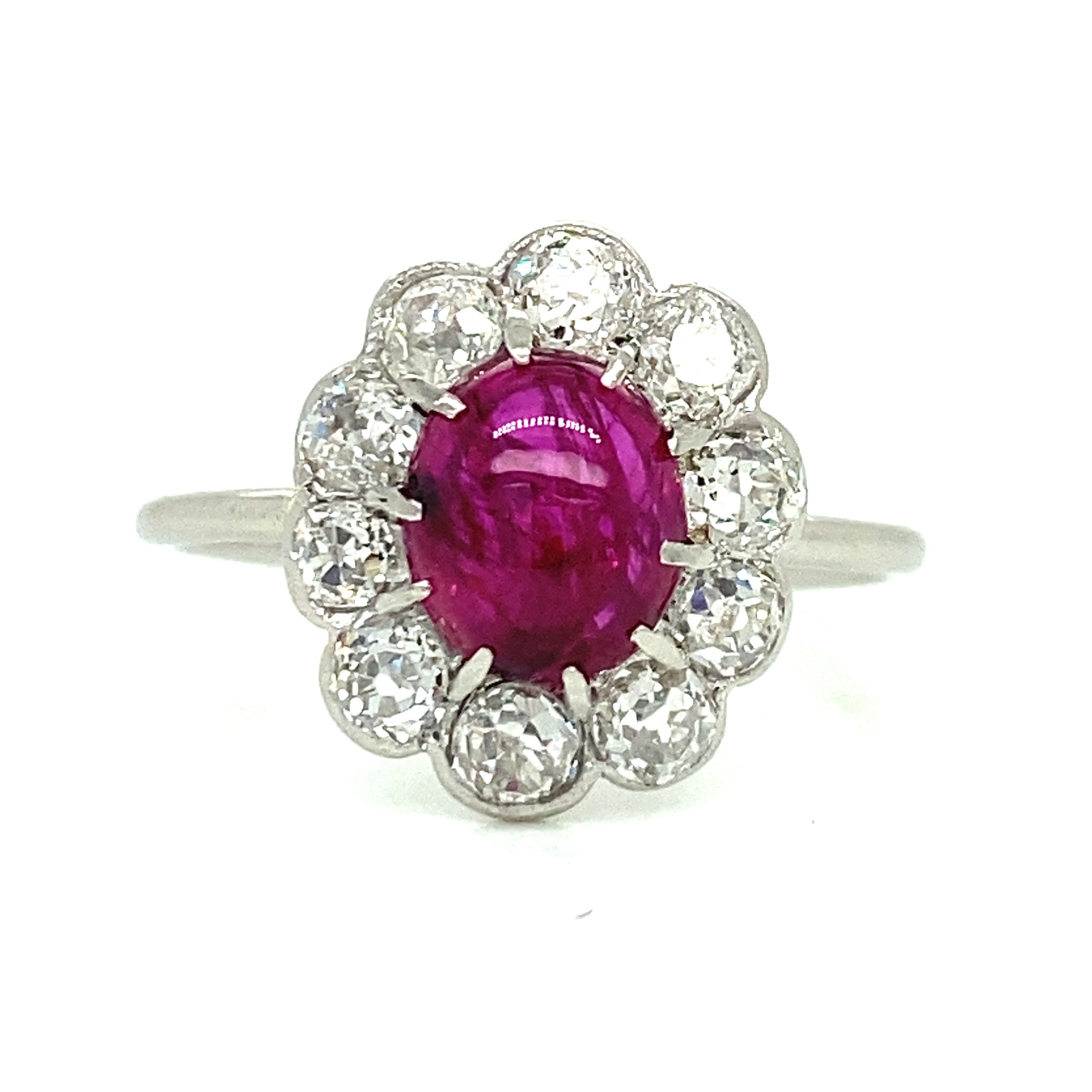 Victorian Ruby Cabochon Center Stone With Old Mine Cut Diamond Halo in ...