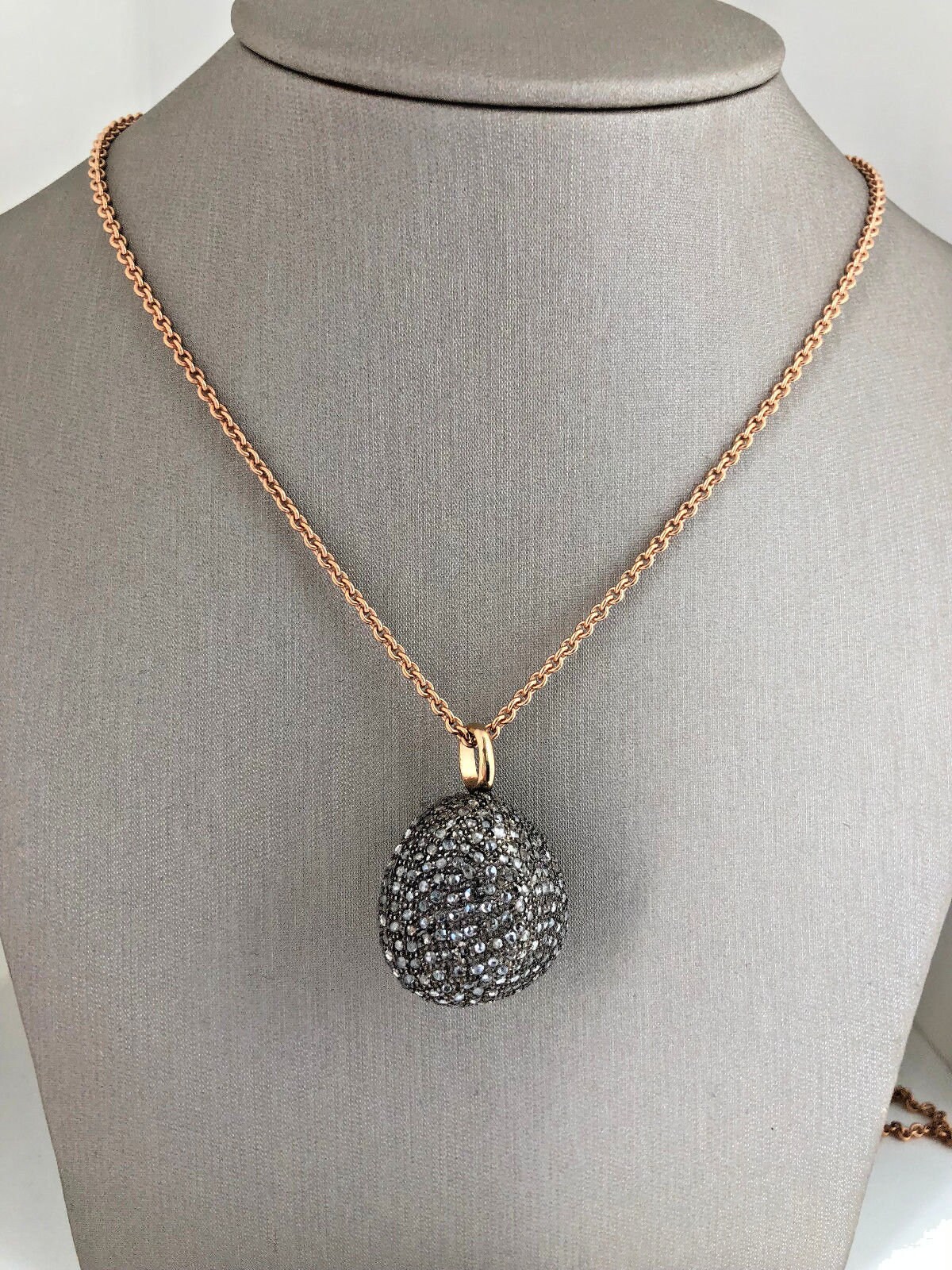 Vintage 18K Rose Gold Single Cut Diamonds Cluster Pendant Necklace Long ...