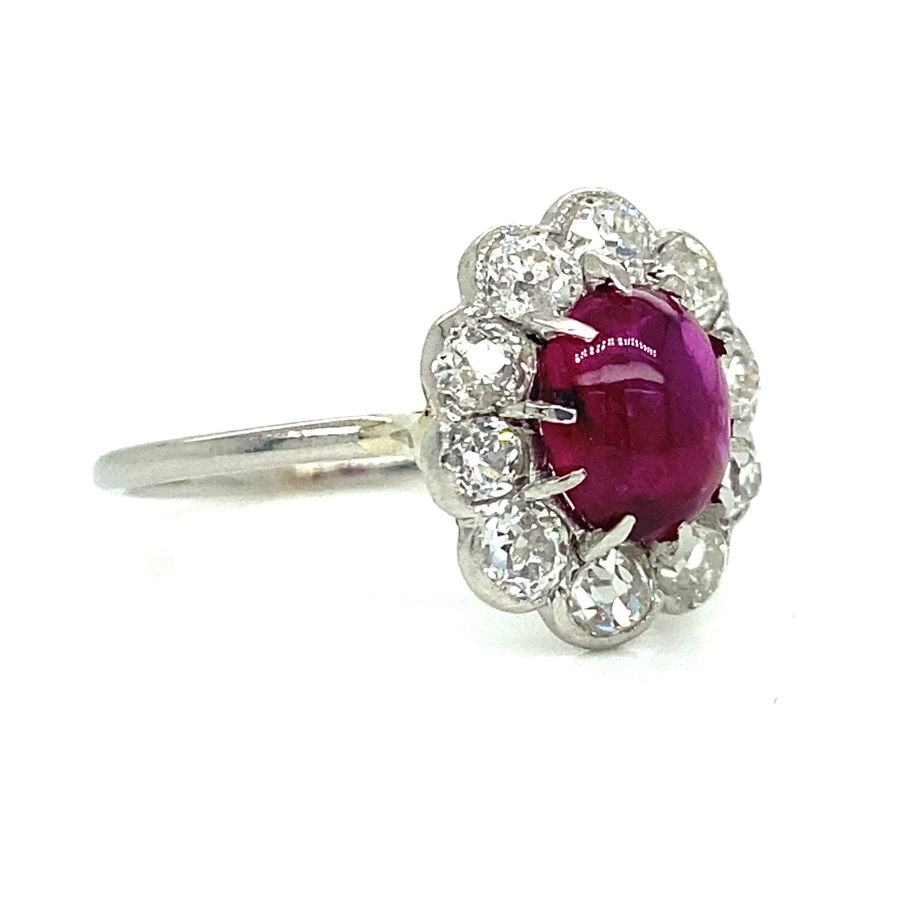 Victorian Ruby Cabochon Center Stone With Old Mine Cut Diamond Halo in ...