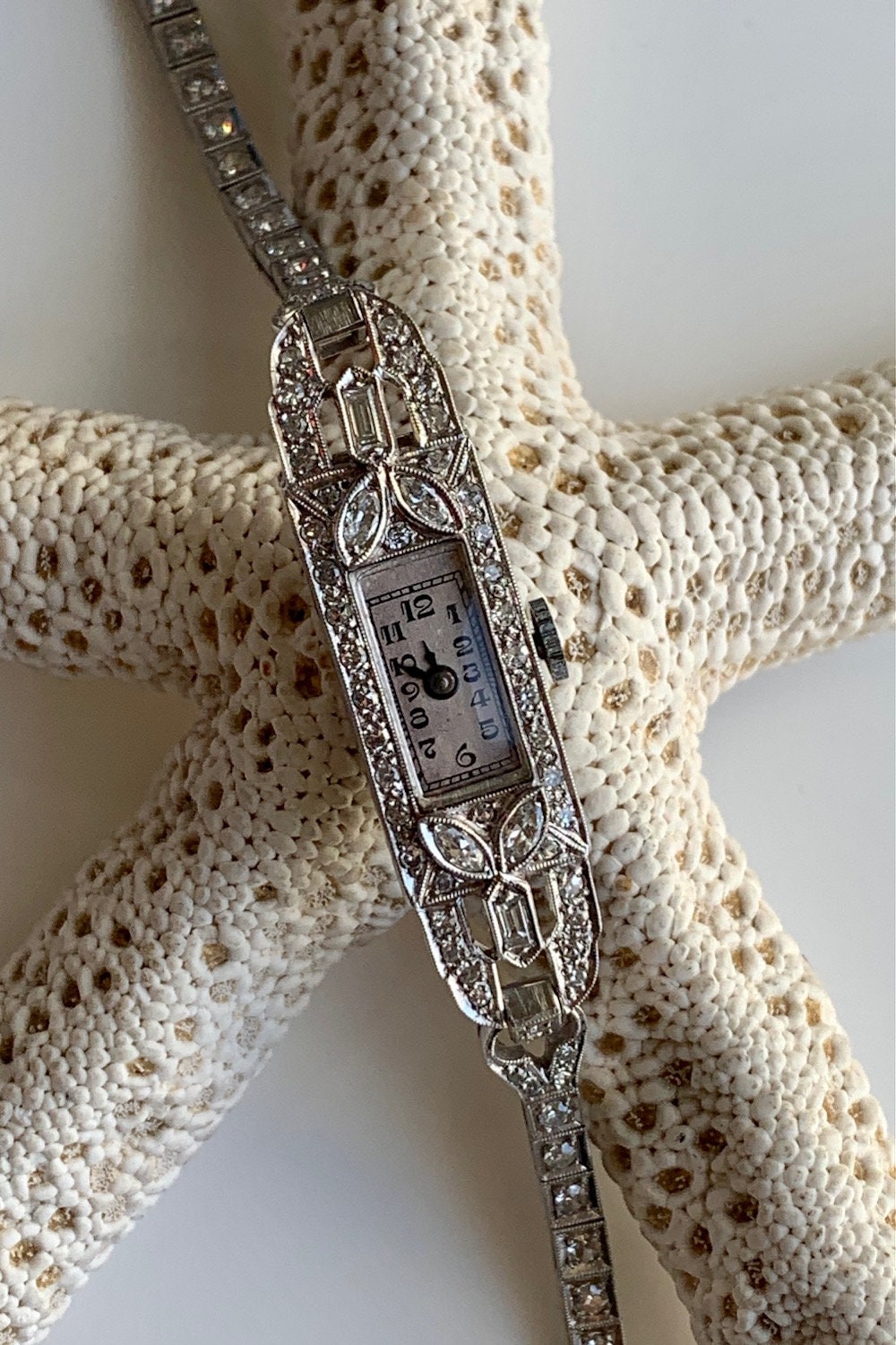 Antique 1930's Art Deco Cocktail Watch in Platinum With Marquise and ...