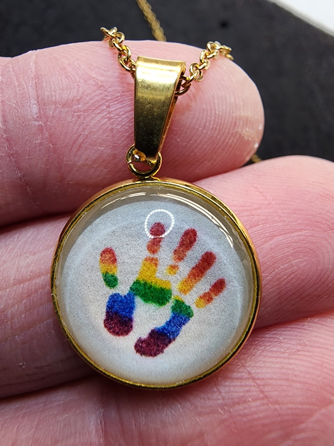 Supernatural RAINBOW CASTIEL HANDPRINT Necklace. Gold Stainless. 16mm ...
