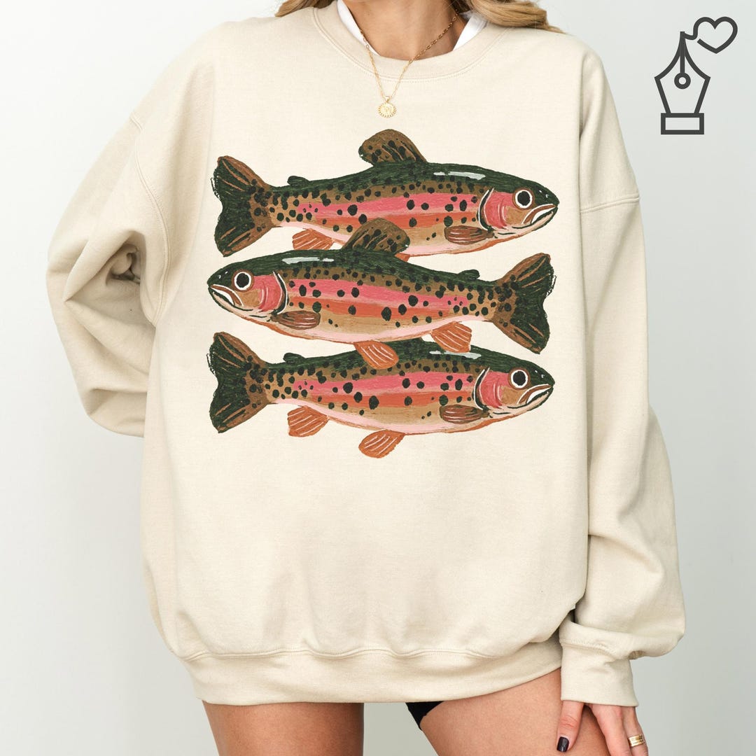Rainbow Trout Sweatshirt Fishing Shirt Cute Fish Graphic Tee Outdoor ...