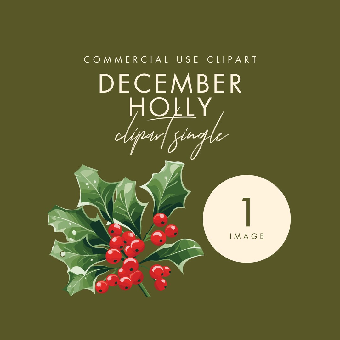December Holly Birth Month Florals Downloadable Clipart Pngs Gouache ...