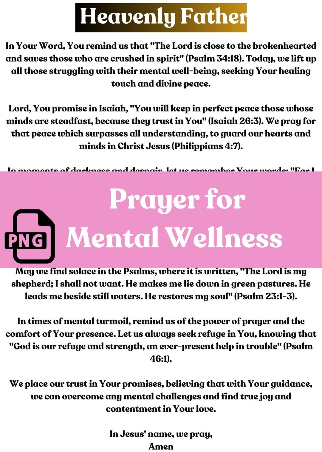 Prayer for Mental Health Scripture-based Wellness Blessing - Etsy