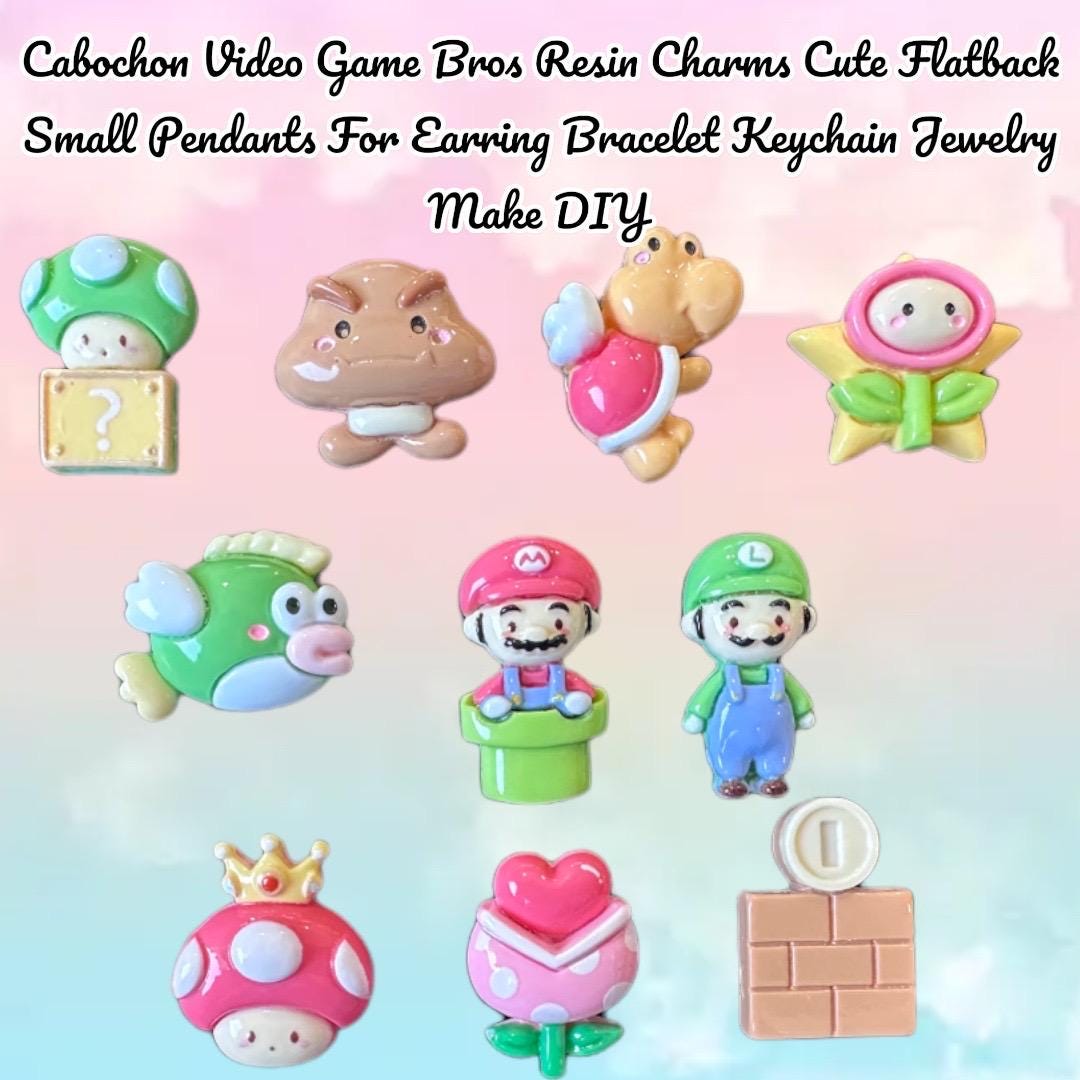 Cabochon Video Game Bros Resin Charms Cute Flatback Small Pendants for ...