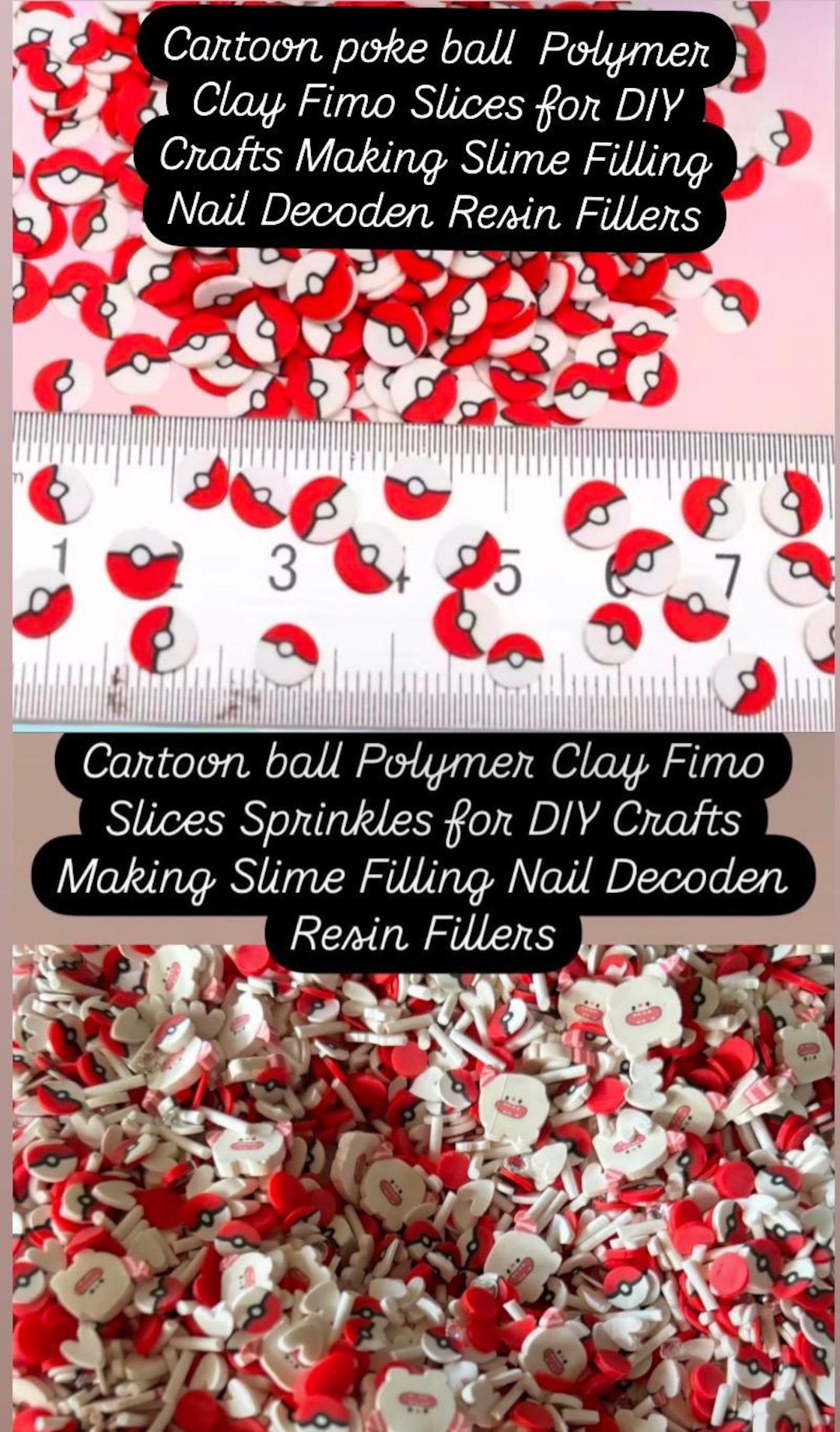 Cartoon Poke Ball Polymer Clay Fimo Slices for DIY Crafts Making Slime ...