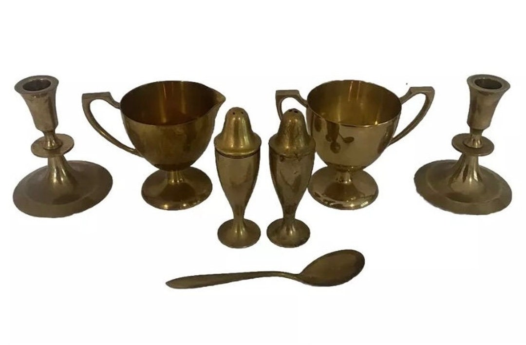 Vintage Dirilyte Goldenware Sugar Bowl, Creamer, Candle Holders,salt ...
