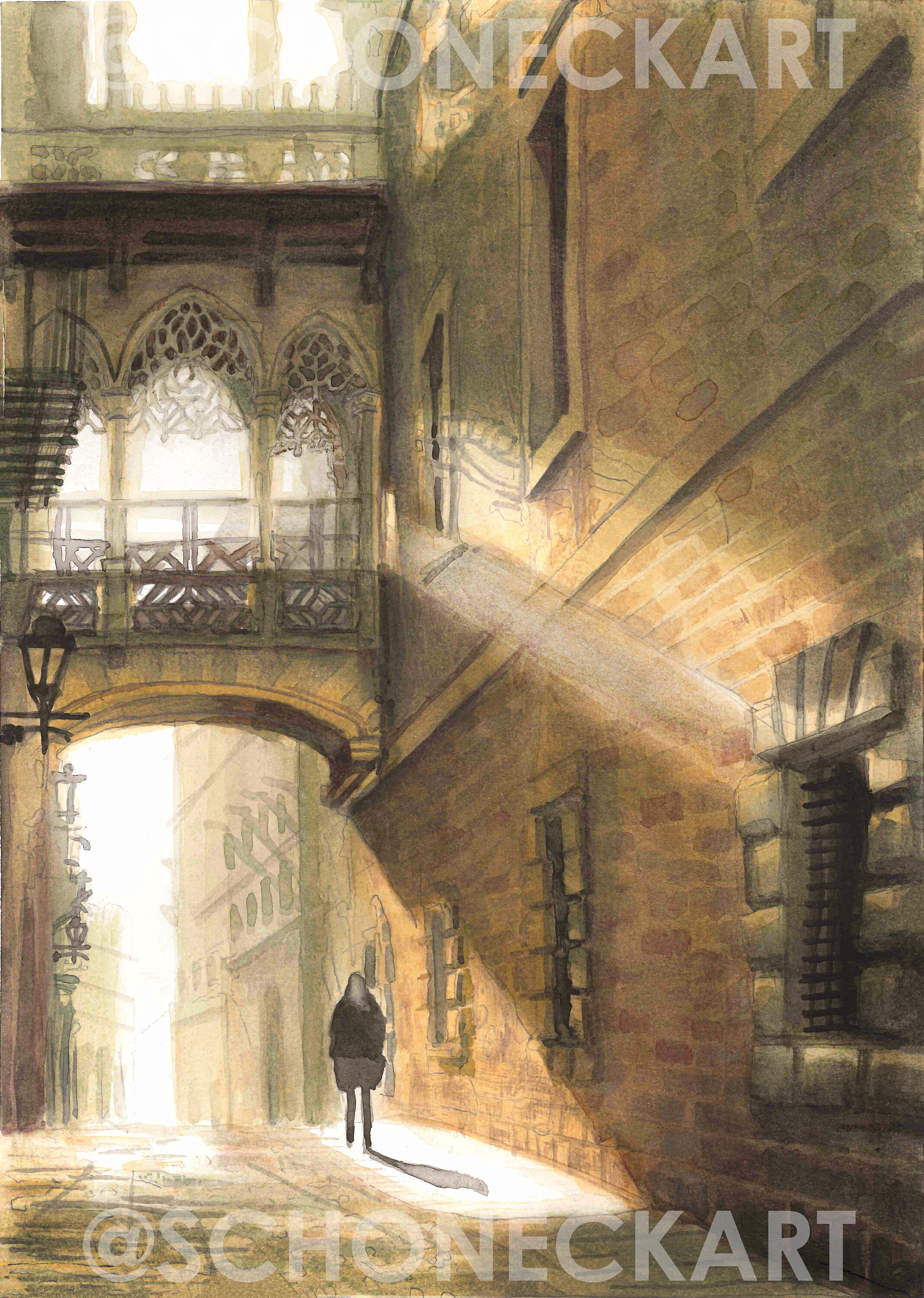 Gothic Bridge Watercolor Print - Etsy