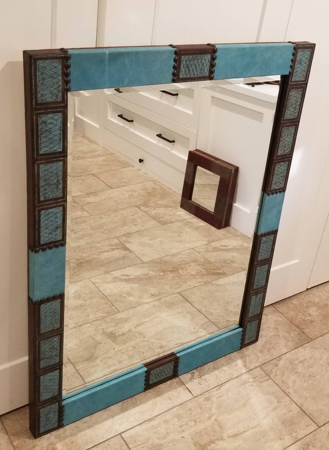 Hand Tooled Leather Wrapped Mirror - Etsy