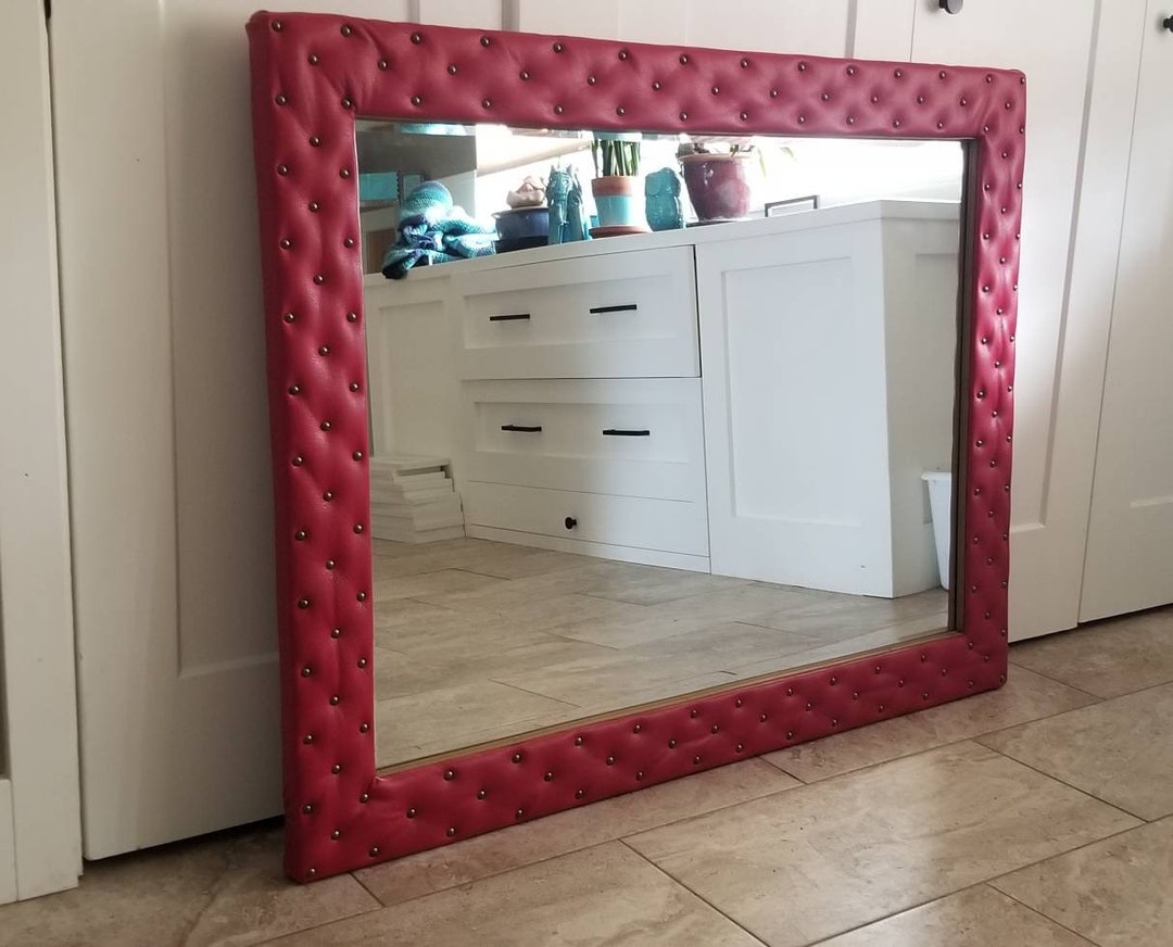 Upholstered Leather Wrapped Mirror - Etsy