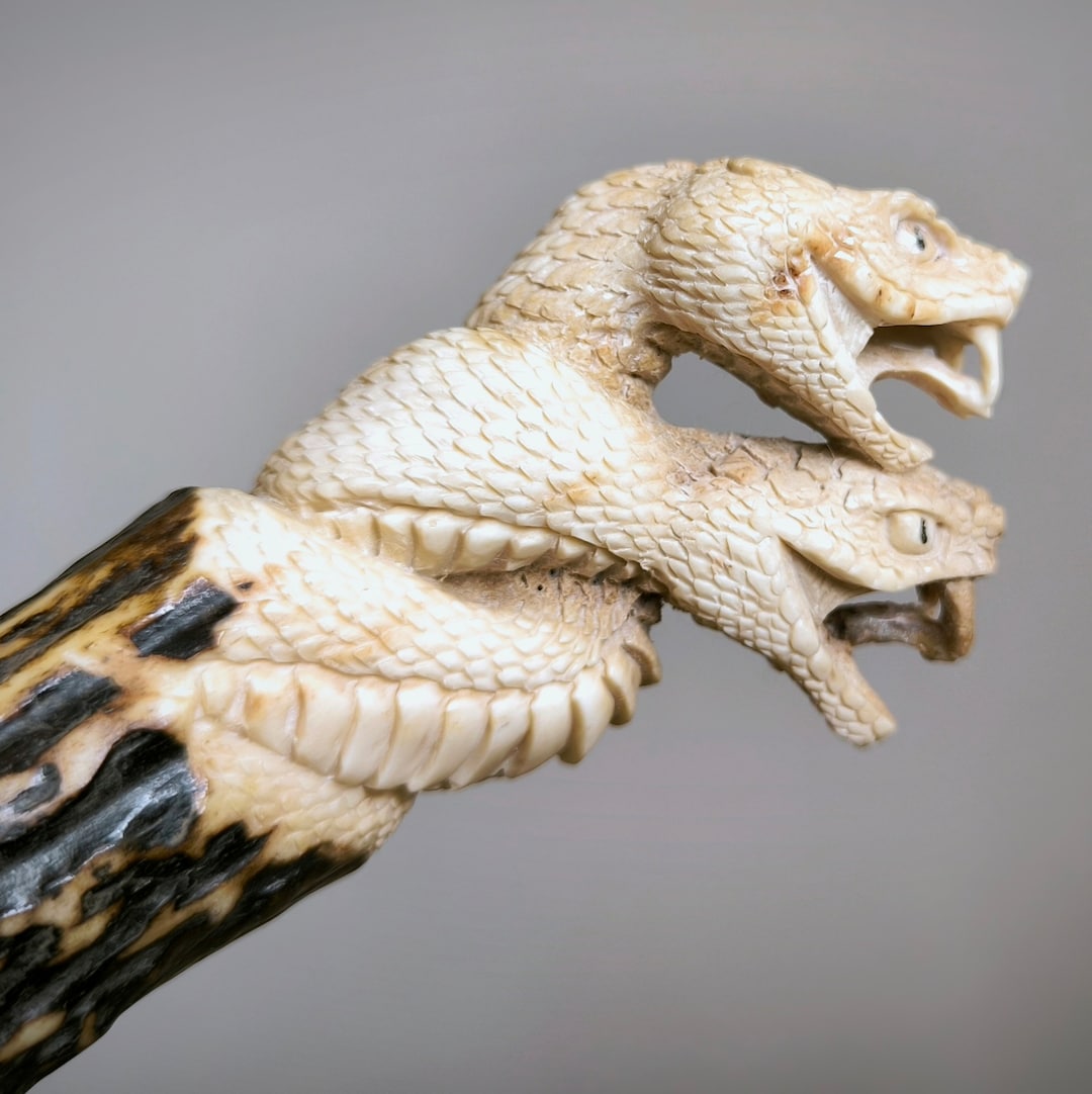Knife Handle of Deer Antler, Carved Snake - Etsy
