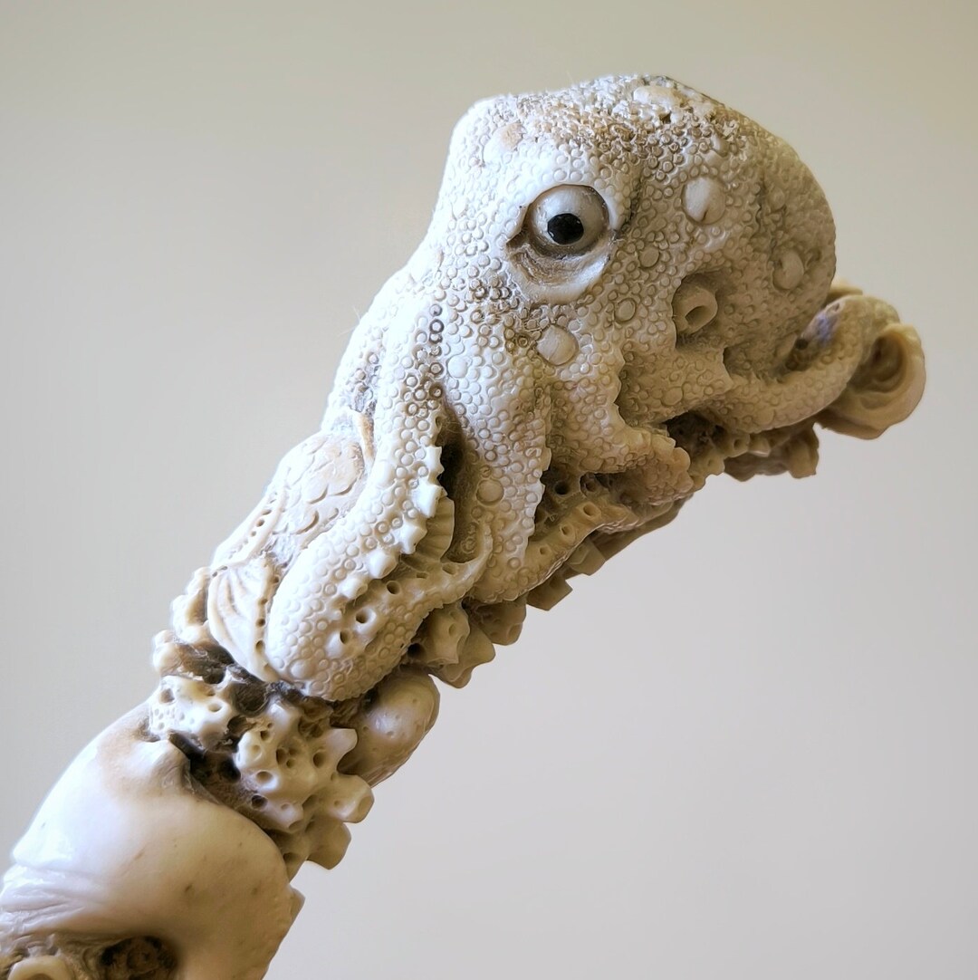 Knife Handle of Deer Antler, Carved Octopus - Etsy