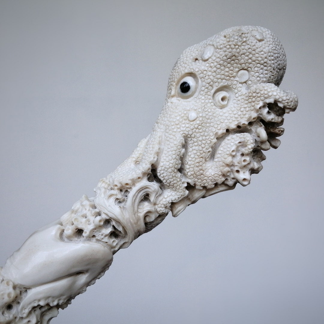 Knife Handle of Deer Antler, Carved Octopus, A - Etsy