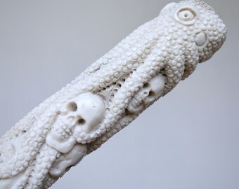 Knife Handle of Deer Antler, Carved Octopus - Etsy