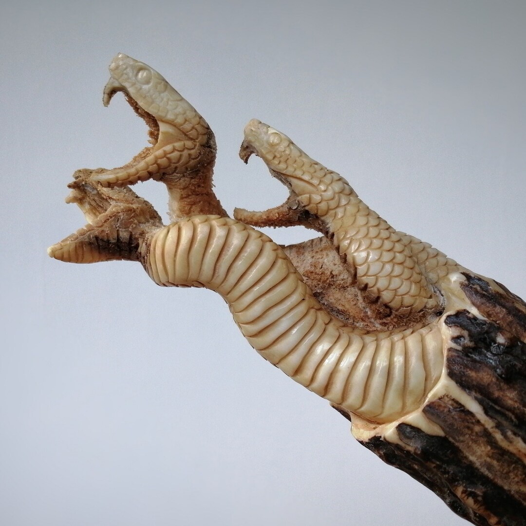 Knife Handle of Deer Antler Carved Snake A - Etsy