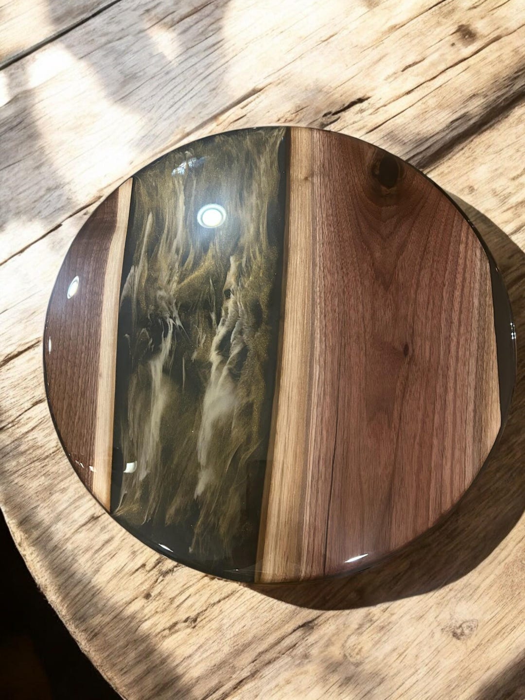 Black Walnut Live Edge Wood Lazy Susan Black and Gold - Etsy