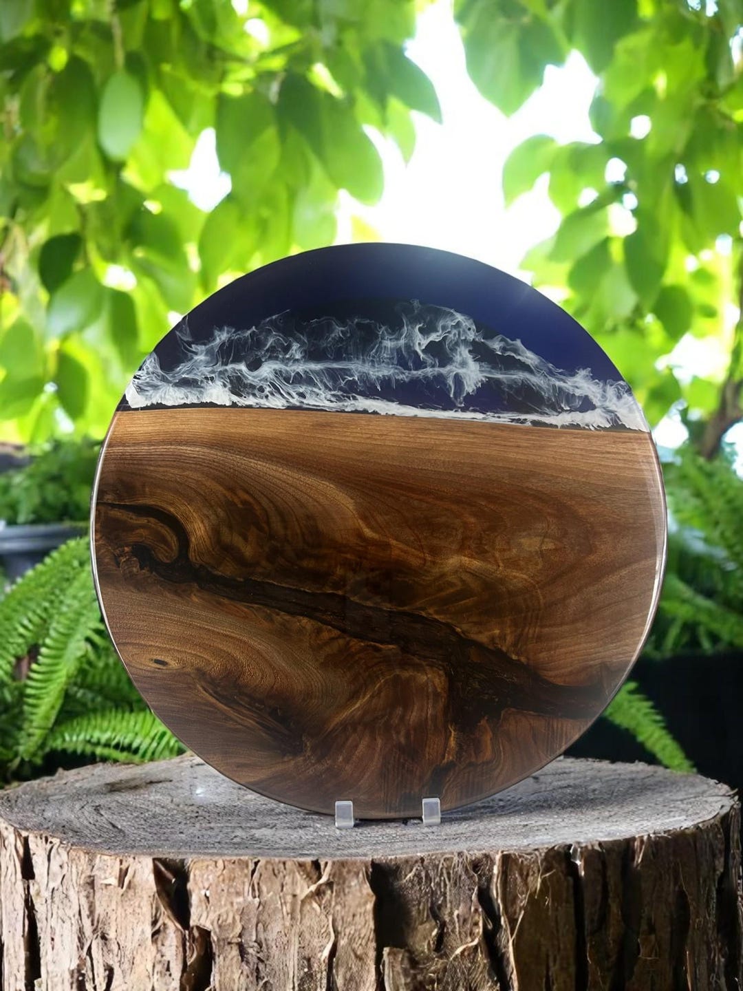 Live Edge Black Walnut Lazy Susan With Waves in Deep Blue Lake - Etsy