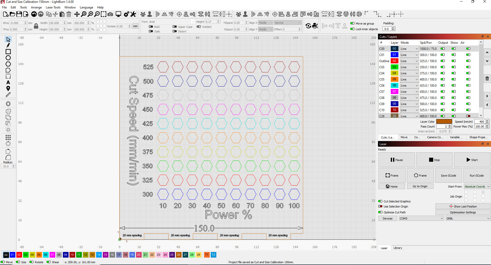 Cut and Size Calibration in Lightburn 150mm - Etsy