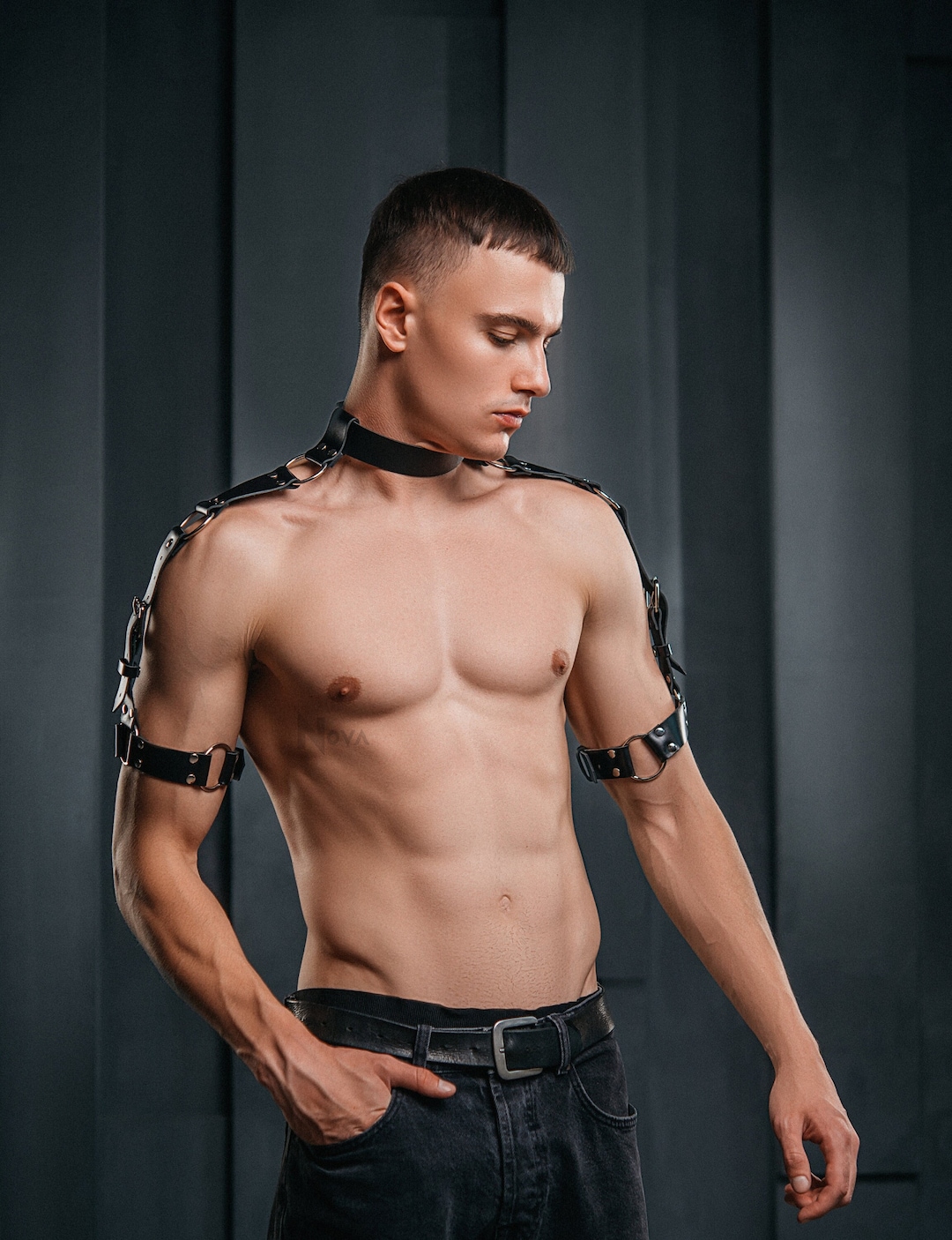 Leather Men Shoulder Harness, Men Сollar Harness, Body Harness, Fetish Harness, Gay Harness ...