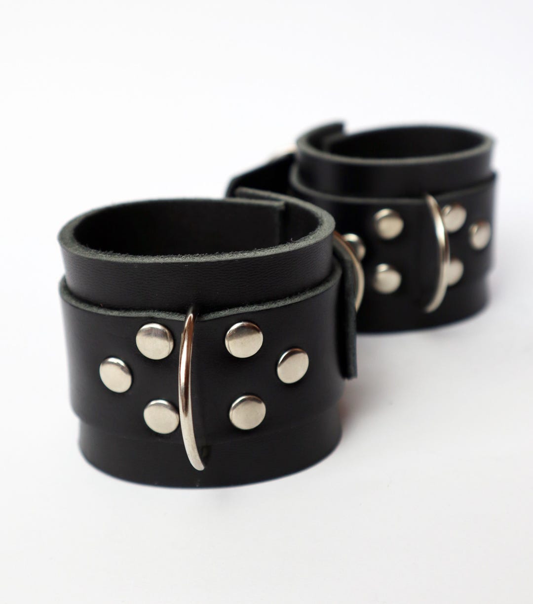 Leather Handcuffs Rivets Metal BDSM Restraints Dominatrix Fetish ...