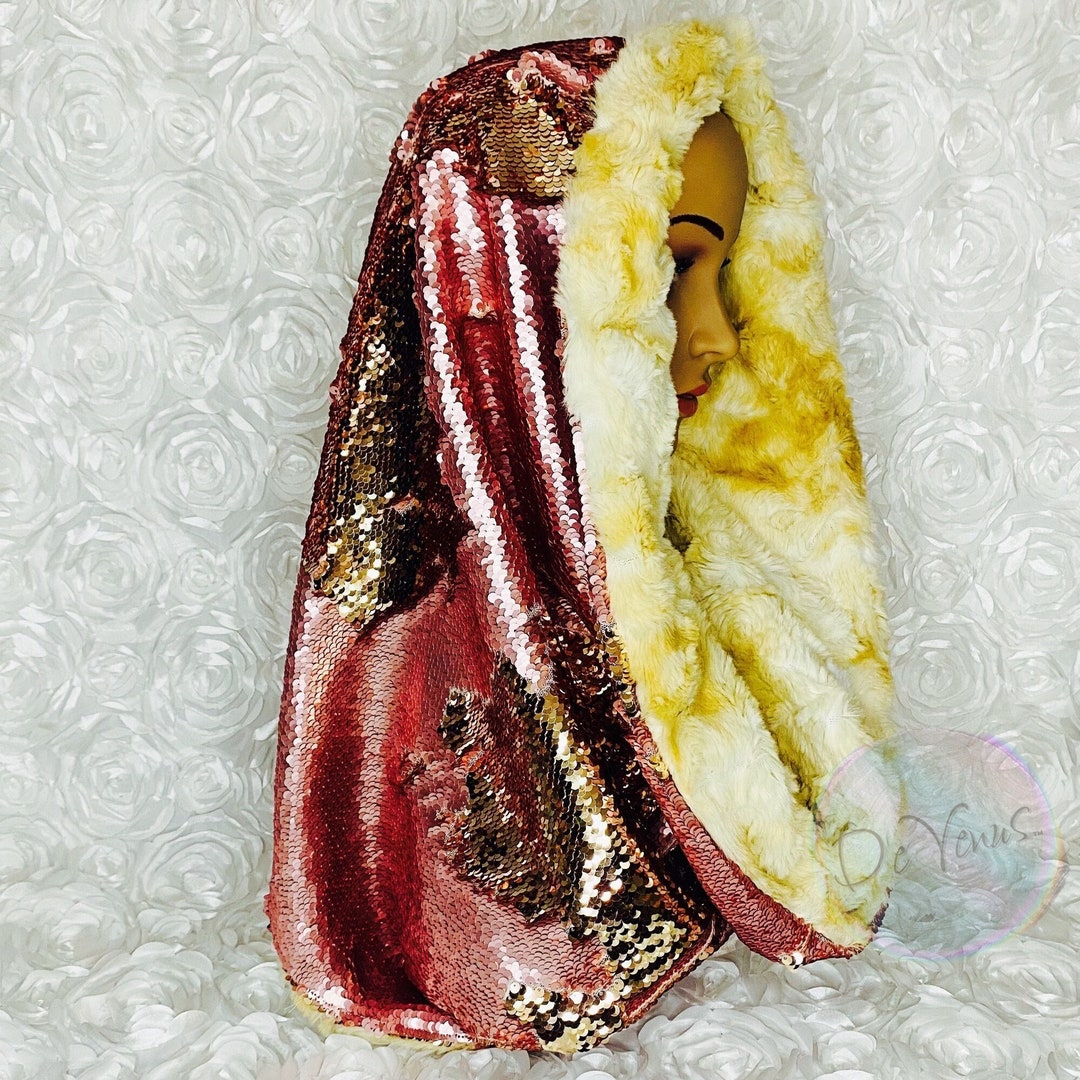 Hoodie Scarf | Blush Gold Sequin Scarf | Winter Wrap | Snood Scarf Mask ...