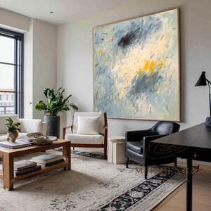 Large Blue Abstract Painting Baby Blue and Beige Abstract Canvas Art ...