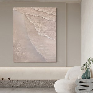 Ocean Waves Painting 3D Texture Painting Beach Landscape Painting Pink ...