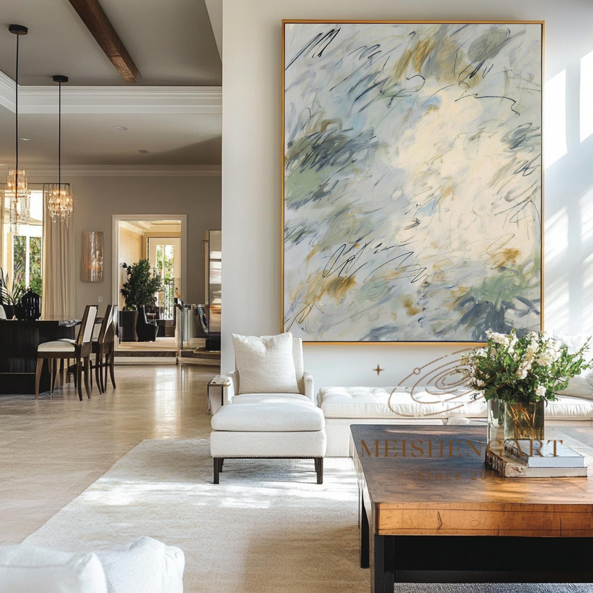 Large Abstract Painting:green,blue,colorful Line Art,twombly Style - Etsy