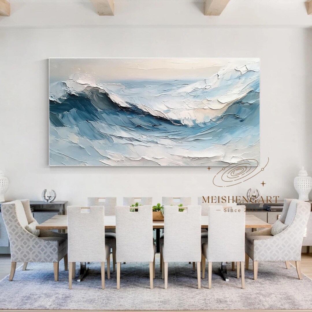 3D Textured Ocean Wave Painting Blue Textured Wall Art Original Ocean ...
