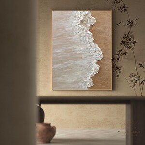 Large Beige 3D Texture Painting Ocean Waves Painting Minimalist Art ...