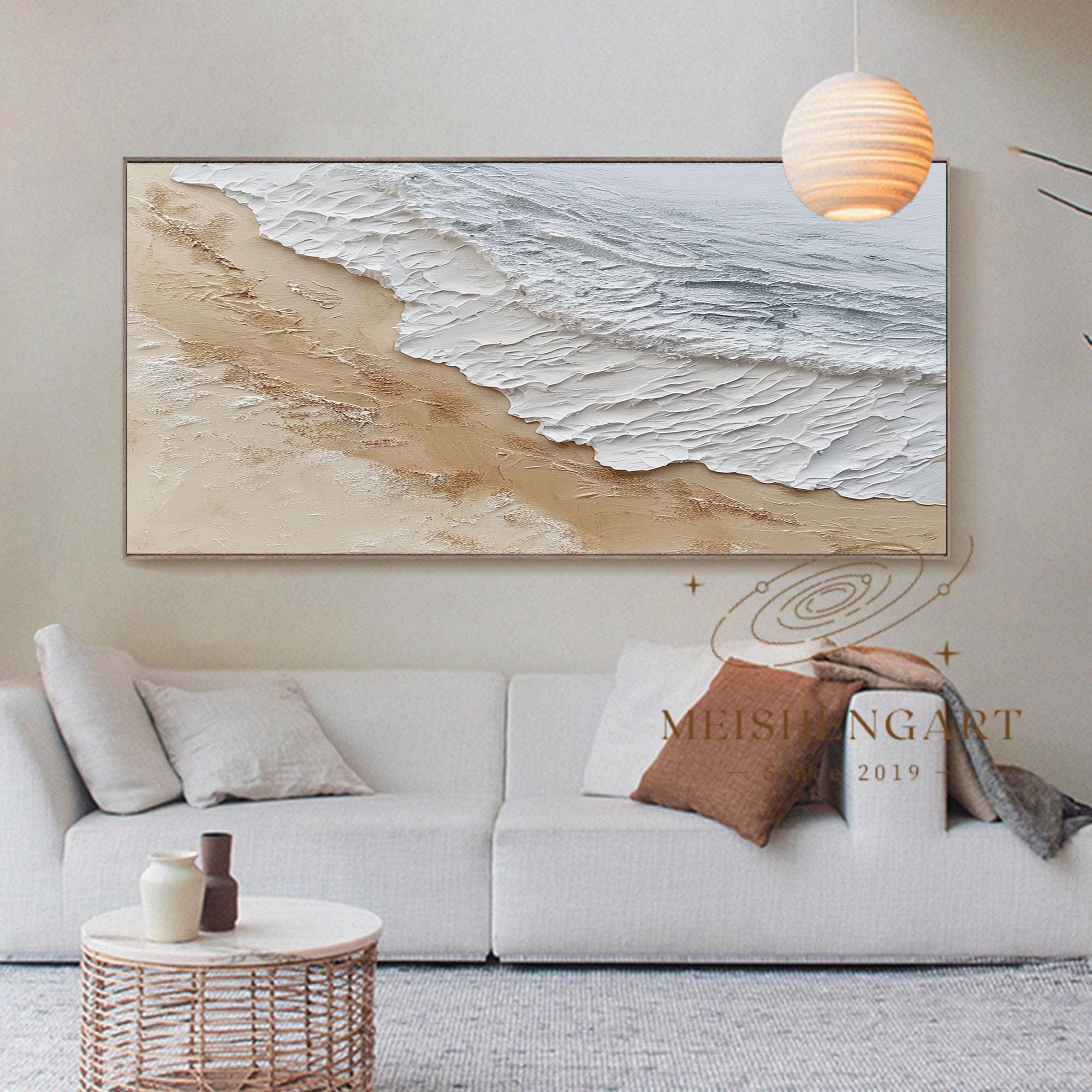 Heavy Textured Ocean Wave Painting: Minimalist Beach Impasto Art on ...