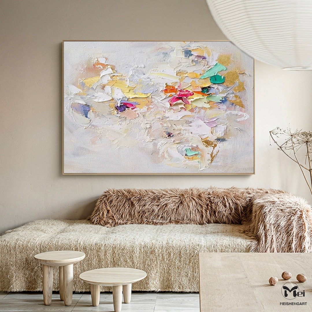 Large Colorful Abstract Painting White Texture Abstract Painting ...