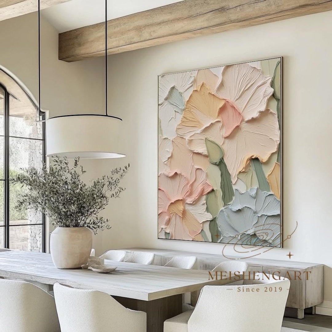 Floral Painting on Canvas 3D Blossom Textured Wall Art Elegant Bloom ...