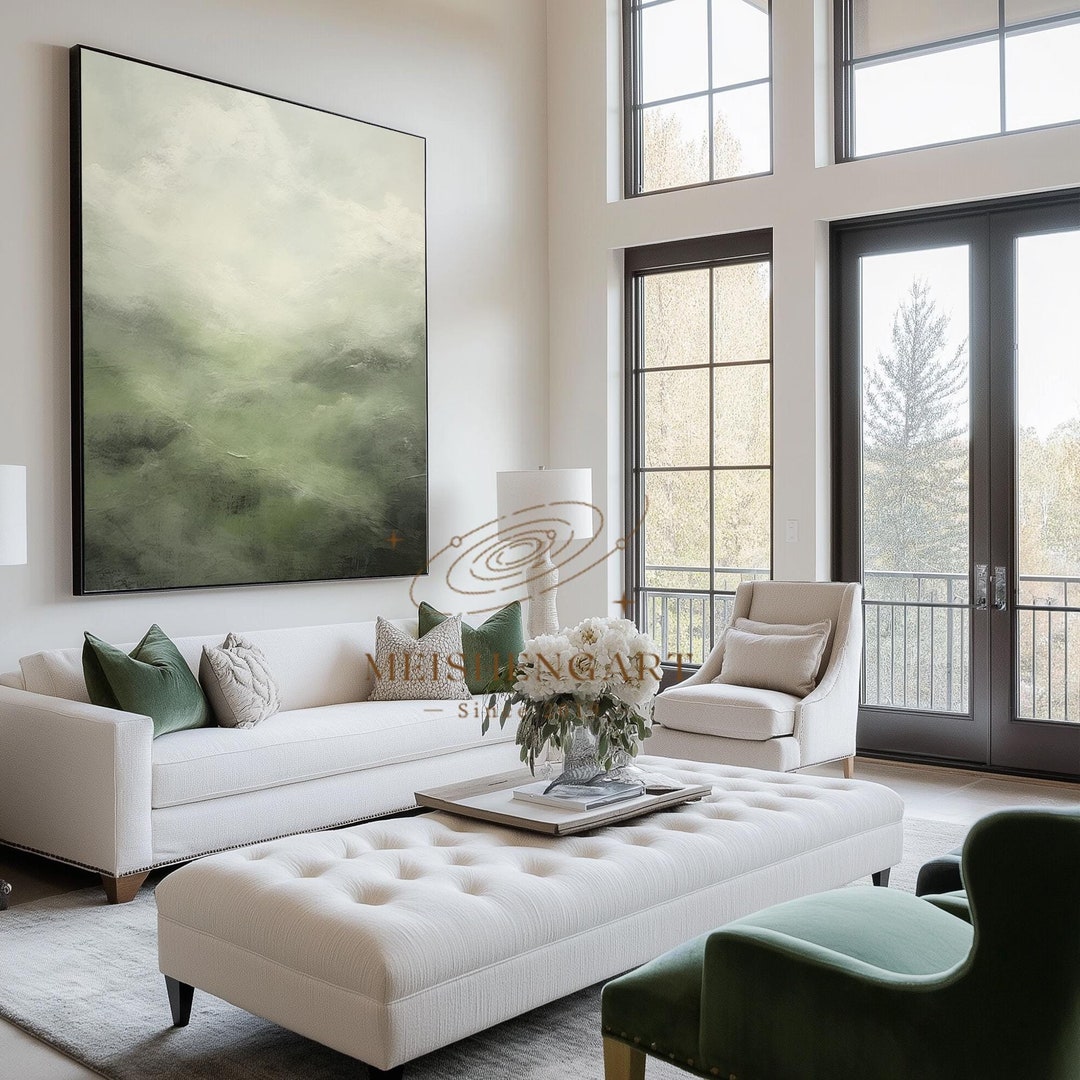 Large Green Abstract Wall Art Green Canvas Art Green Abstract Painting ...