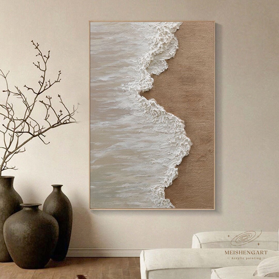 3D Textured Sea Waves Abstract Art on Canvas Beige Minimalist - Etsy