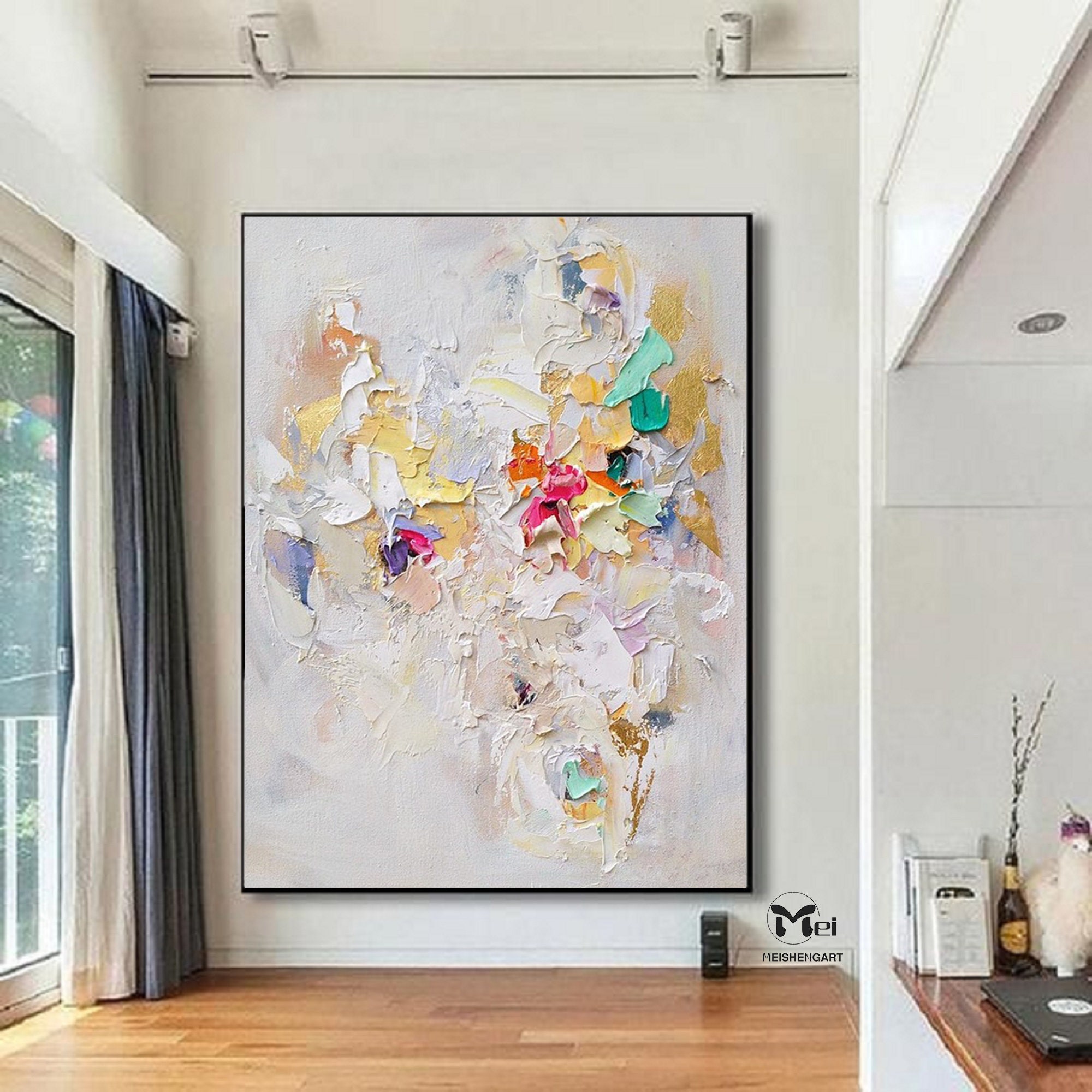 Large Texture Abstract Painting Colorful Painting White - Etsy