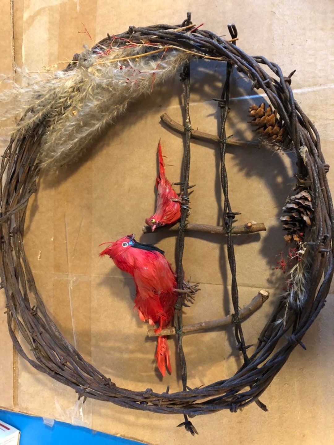 Vintage Wreath Cardinals Barbed Wire Rustic Country Handmade - Etsy