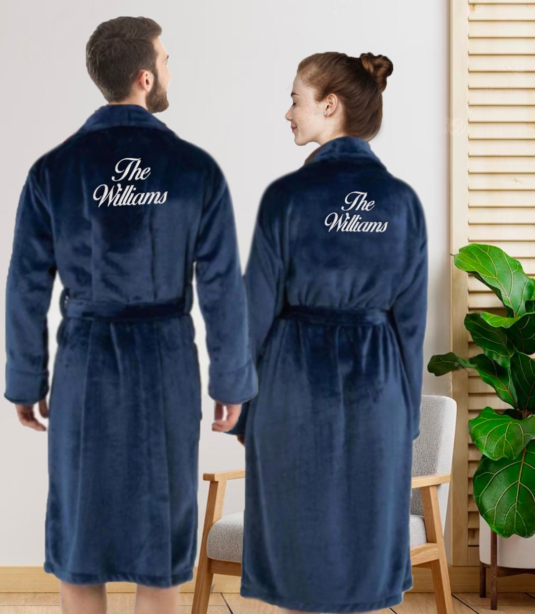 Last Name Family Couples Robes Set of 2 Matching Embroidered Spa ...