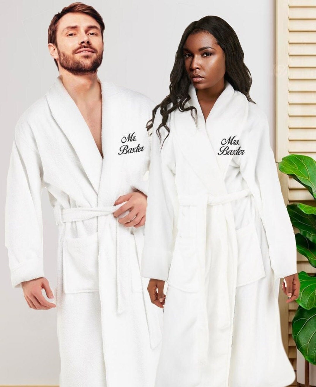 Bathrobes Cottonking Queen Couples Robes Set of 2 Matching Embroidered ...