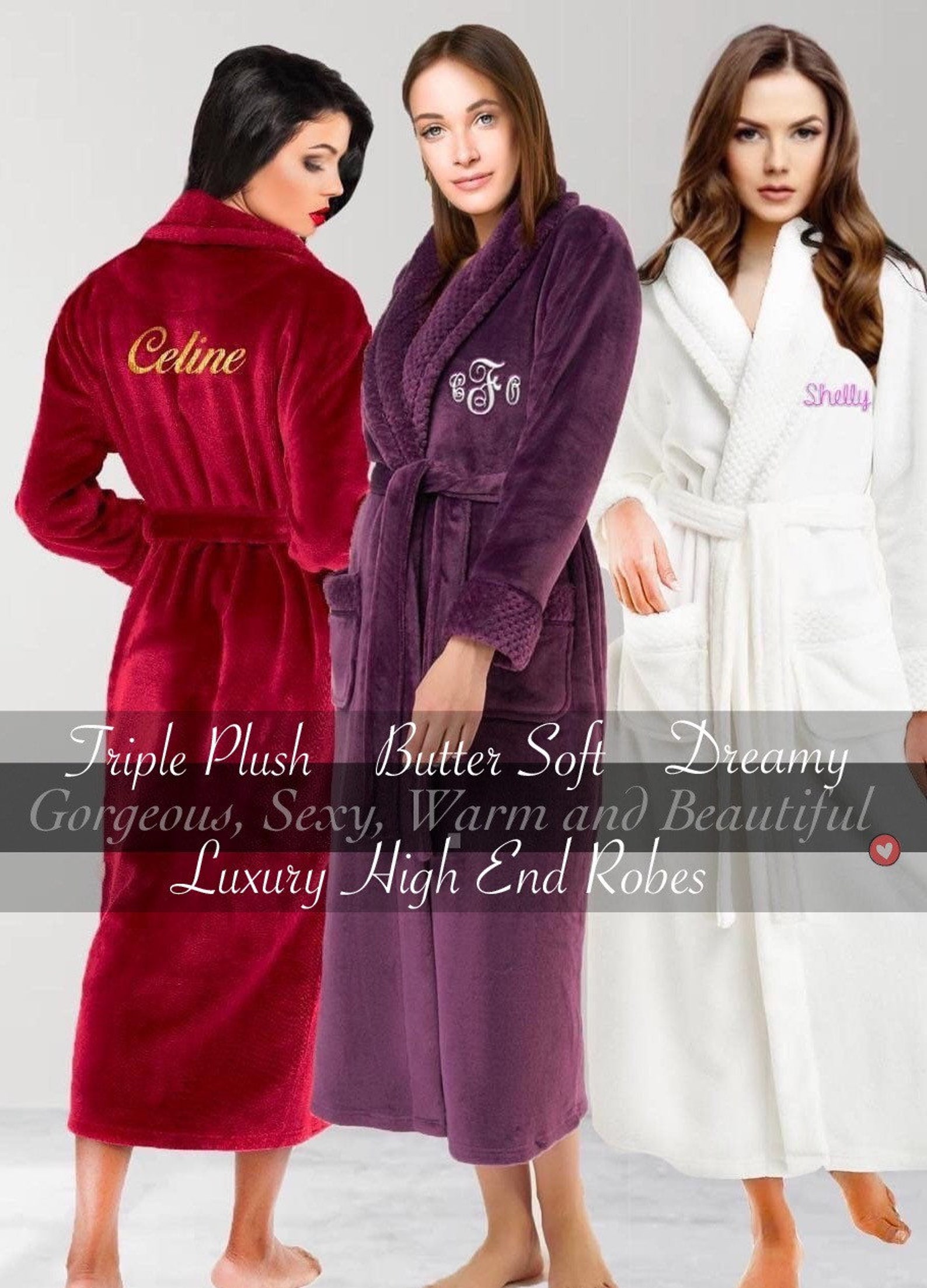 Monogram Robe Plush Custom Robe Womens Purple Bathrobe - Etsy