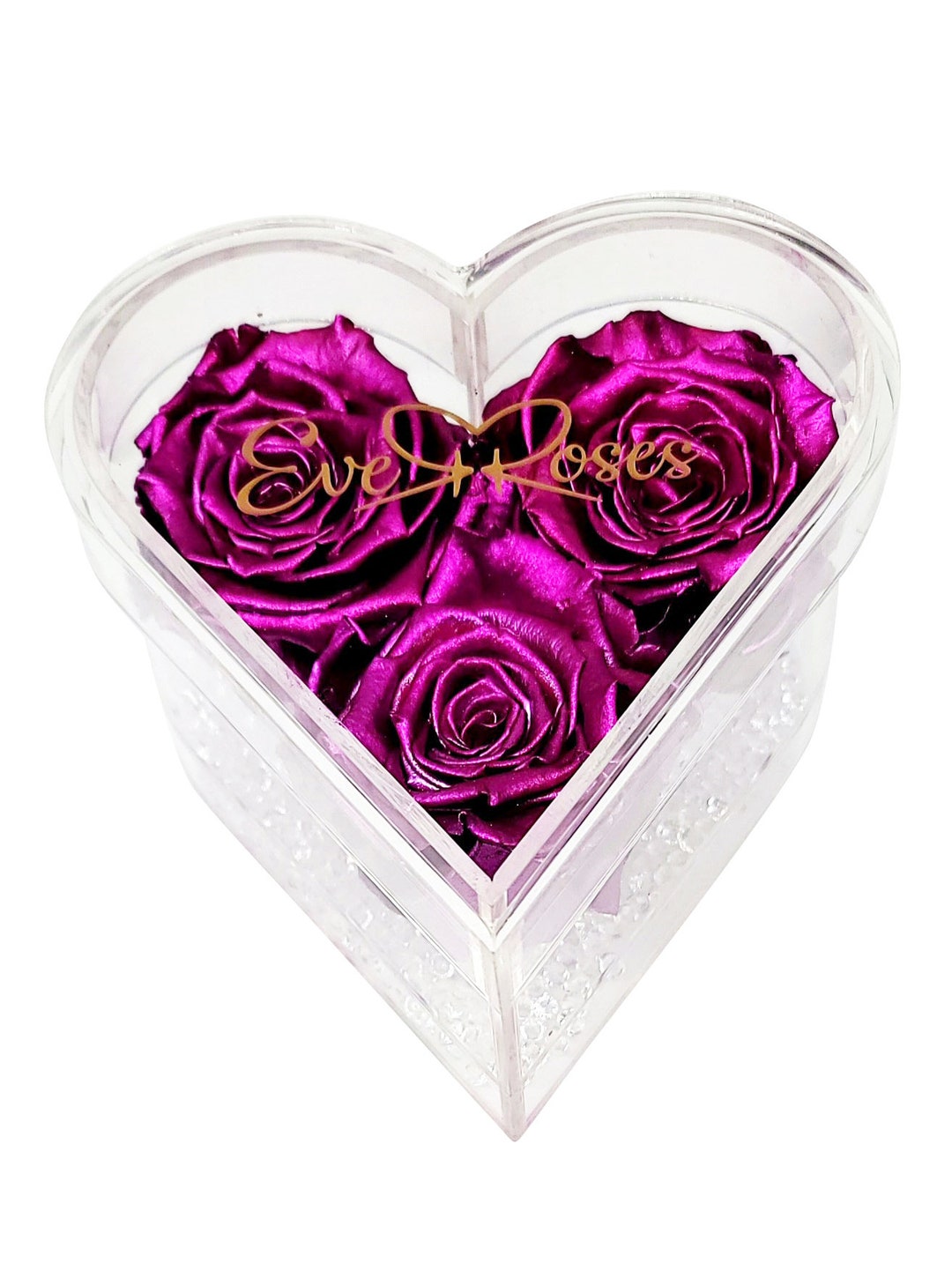 METALLIC PINK Rose in a Heart Shaped Acrylic Box Real Long-lasting ...