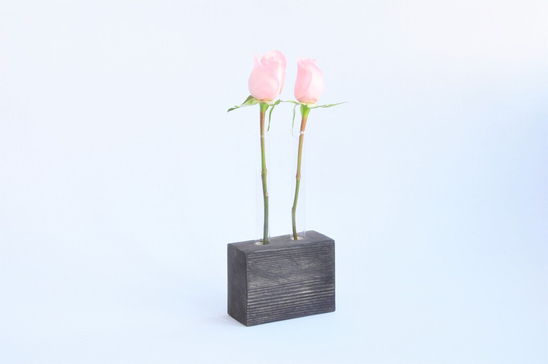 2 Laboratory Test Tube Flower Vases on Reclaimed Pine Wood Base ...