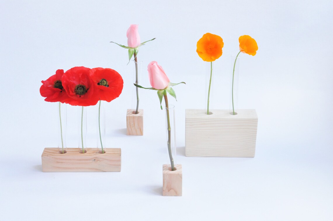 2 Laboratory Test Tube Flower Vases on Reclaimed Pine Wood - Etsy