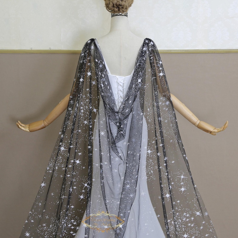 Black Galaxy Wedding Cape Veil: Starry Cathedral Length Bridal Shawl - Etsy